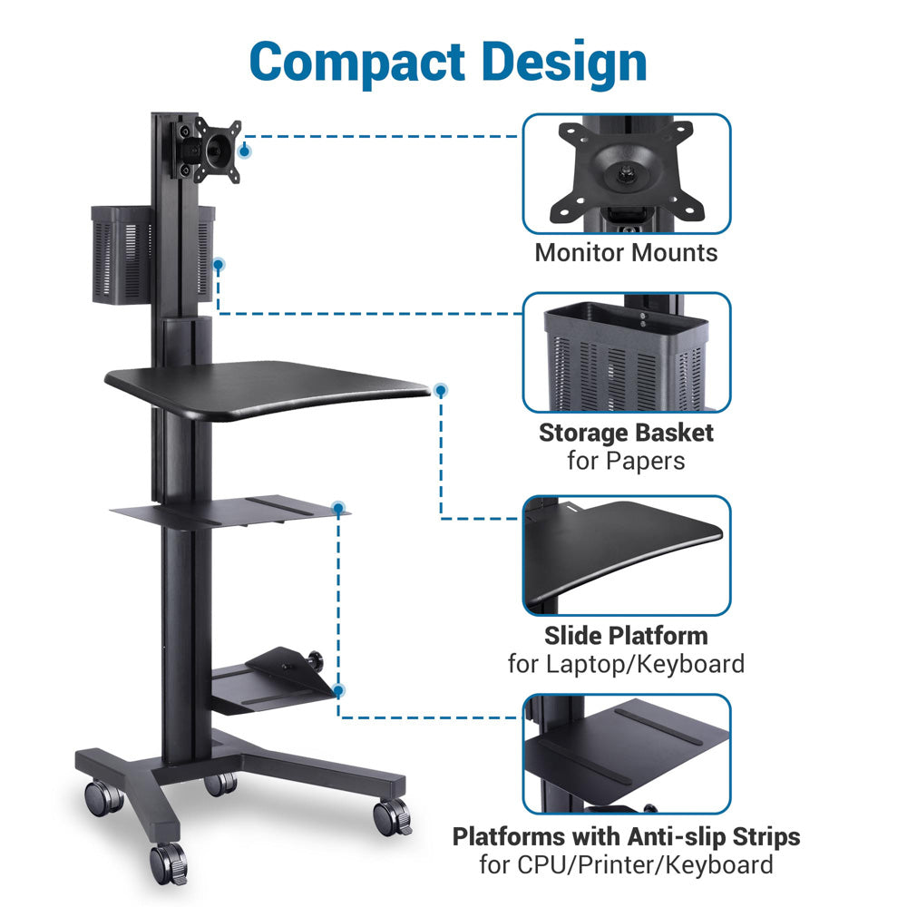 Rolling Mobile Workstation Computer Cart Sit Stand – The Display Outlet
